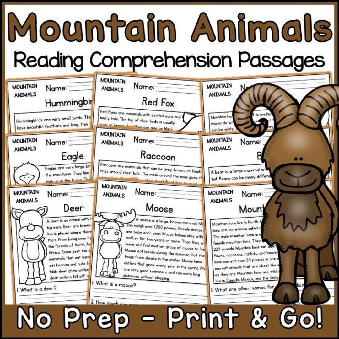 Mountain Animals K-2 Reading Comprehension Passages Bundle Homeschool ...