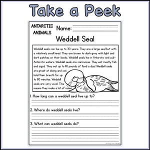 Antarctic Animals Reading Comprehension Passages and Questions ...