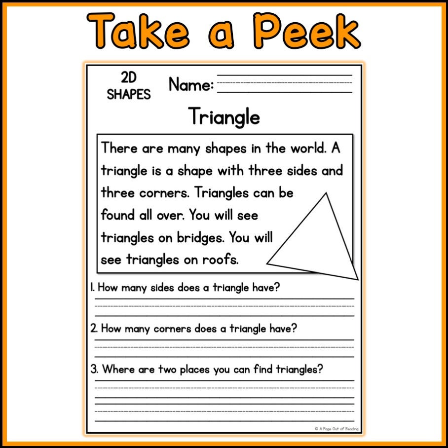 2D Shapes Math Reading Comprehension Passages and Questions Back to ...