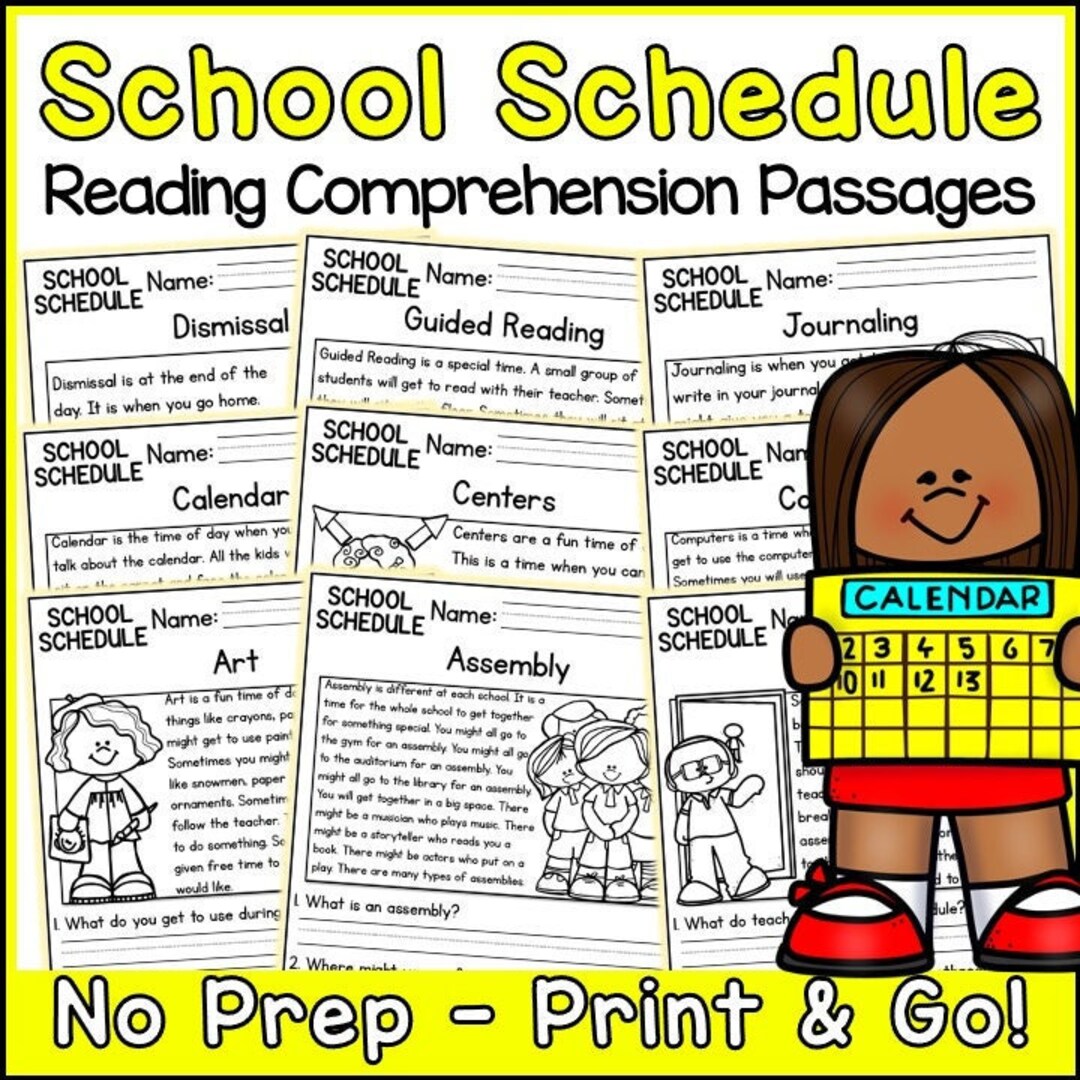School Schedule Reading Comprehension Passages and Questions Back to ...