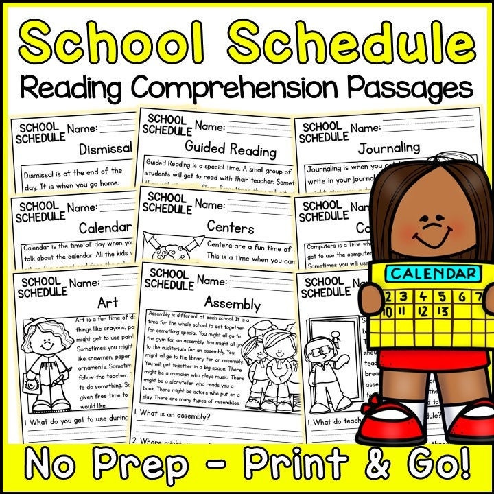 School Schedule Reading Comprehension Passages and Questions Back to ...