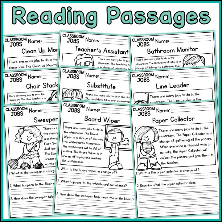 Classroom Jobs Reading Comprehension Passages and Questions Back to ...