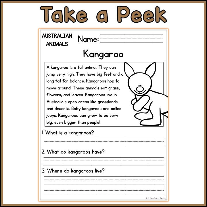 Australian Animals K-2 Reading Comprehension Passages Bundle Homeschool ...