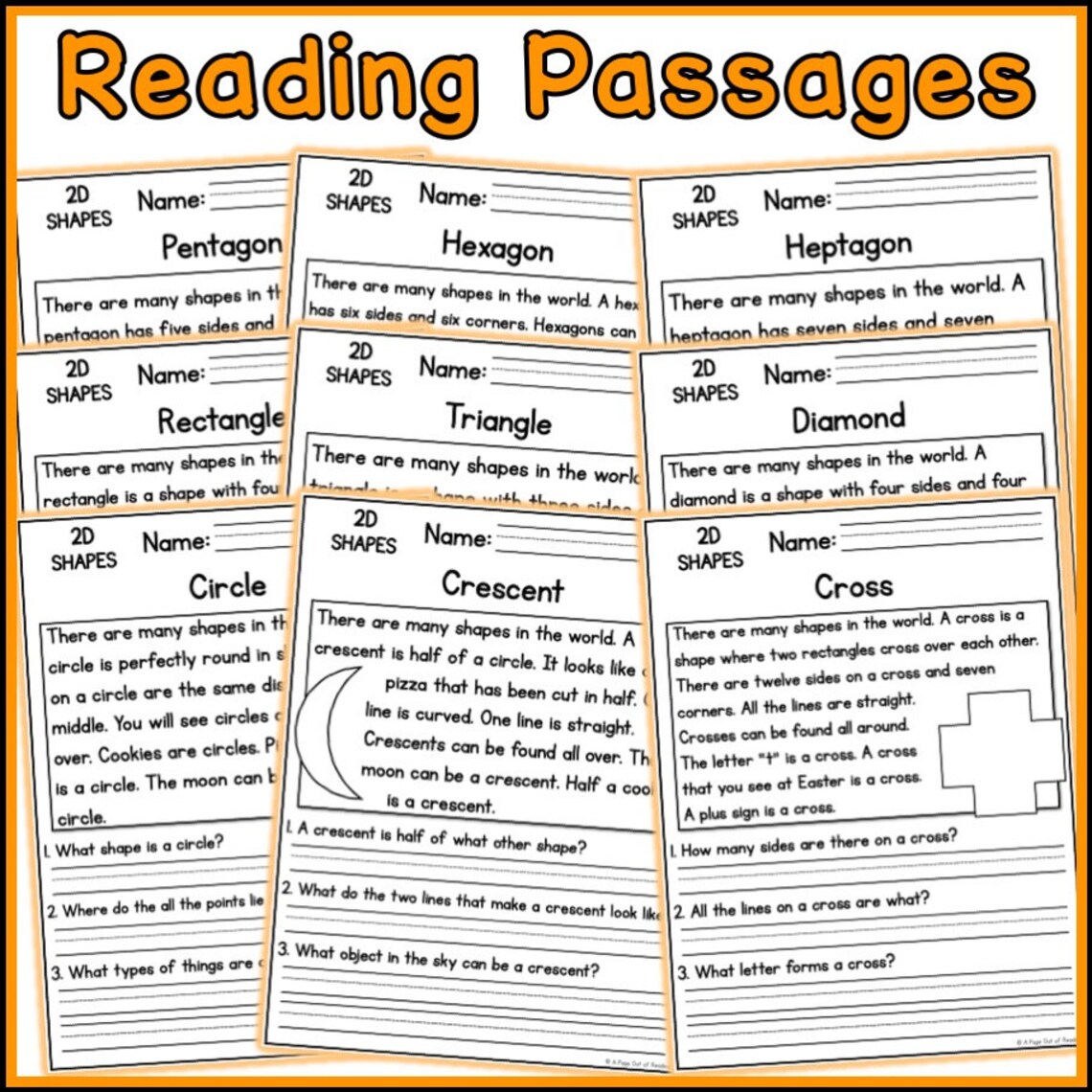 2D Shapes Math Reading Comprehension Passages and Questions Back to ...
