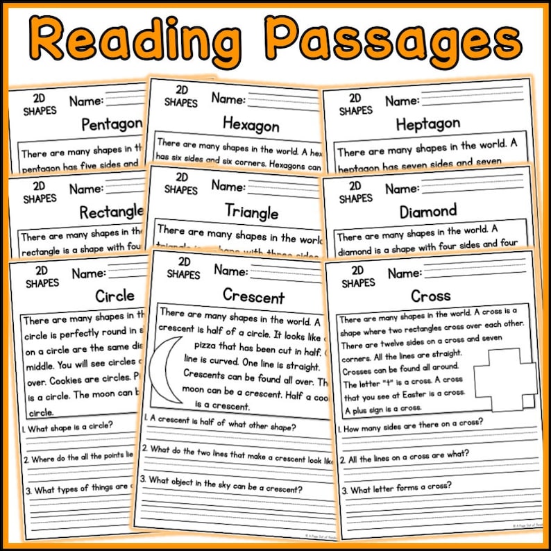 2D Shapes Math Reading Comprehension Passages and Questions Back to ...