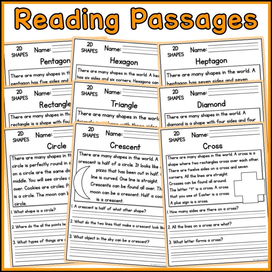 2D Shapes Math Reading Comprehension Passages and Questions Back to ...