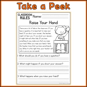 Classroom Rules Reading Comprehension Passages and Questions Back to ...