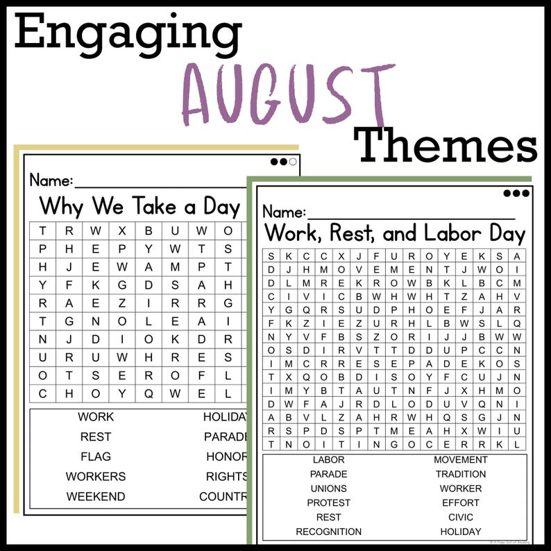 August Month Word Searches Printable Bundle | Differentiated Vocabulary ...