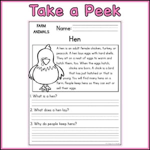 Farm Animals K-2 Reading Comprehension Passages Bundle - Etsy