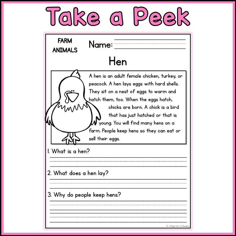 Farm Animals K-2 Reading Comprehension Passages Bundle - Etsy