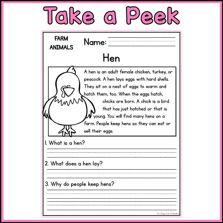 Farm Animals K-2 Reading Comprehension Passages Bundle Homeschool ...