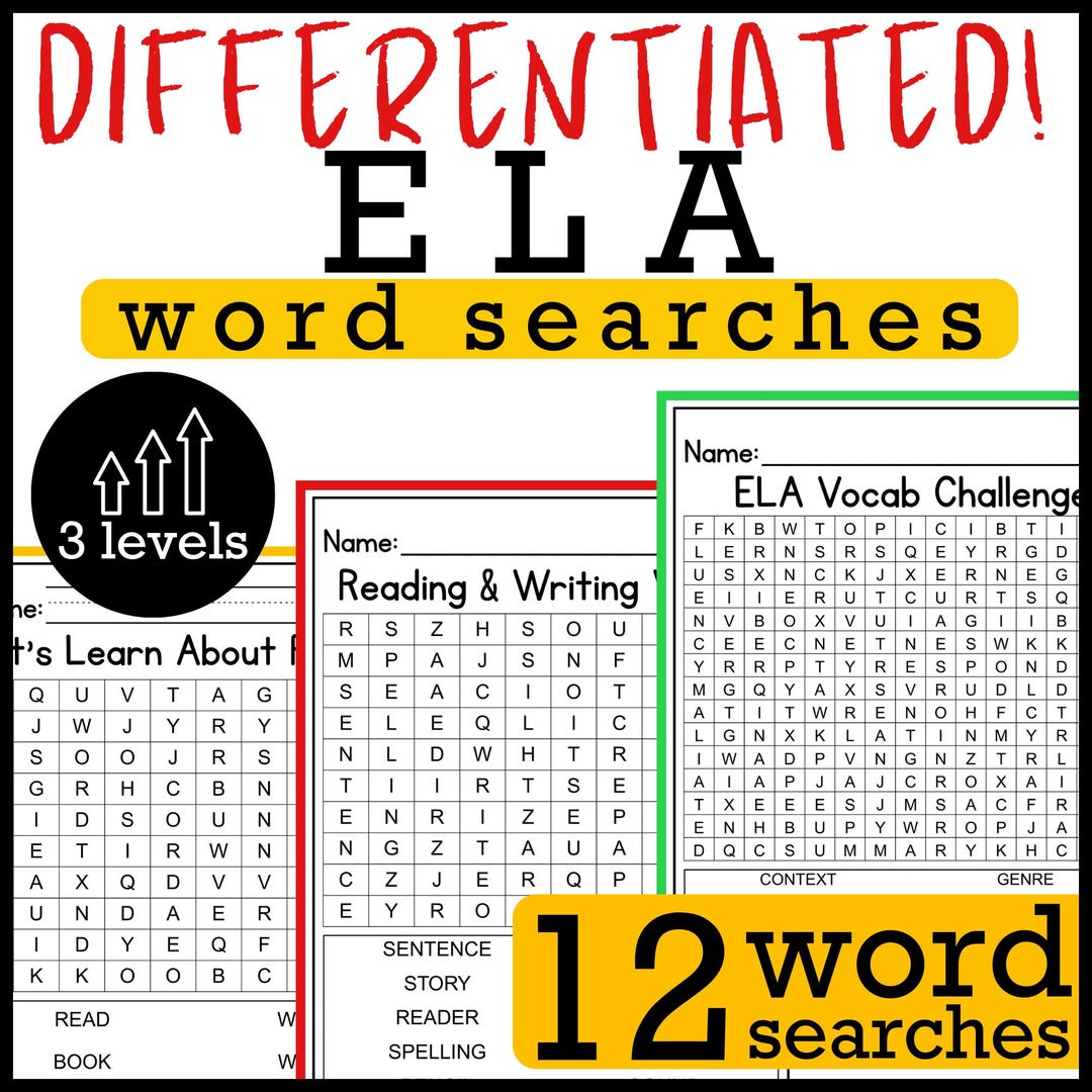 ELA Word Searches Printable Bundle | Differentiated Vocabulary ...