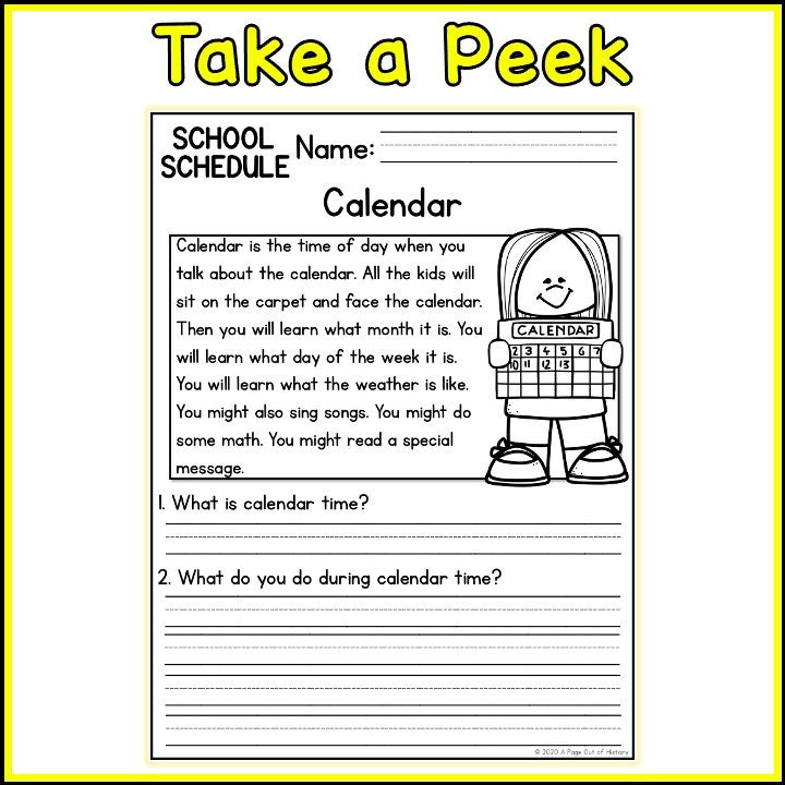 School Schedule Reading Comprehension Passages and Questions Back to ...