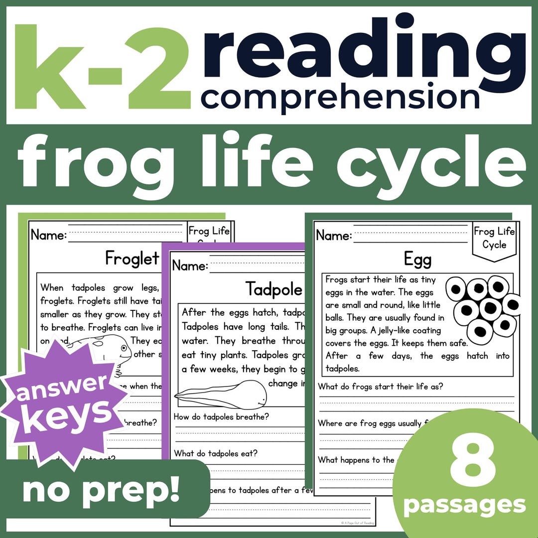 K-2 Reading Practice 1st 2nd Grade | Frog Life Cycle Passages ...