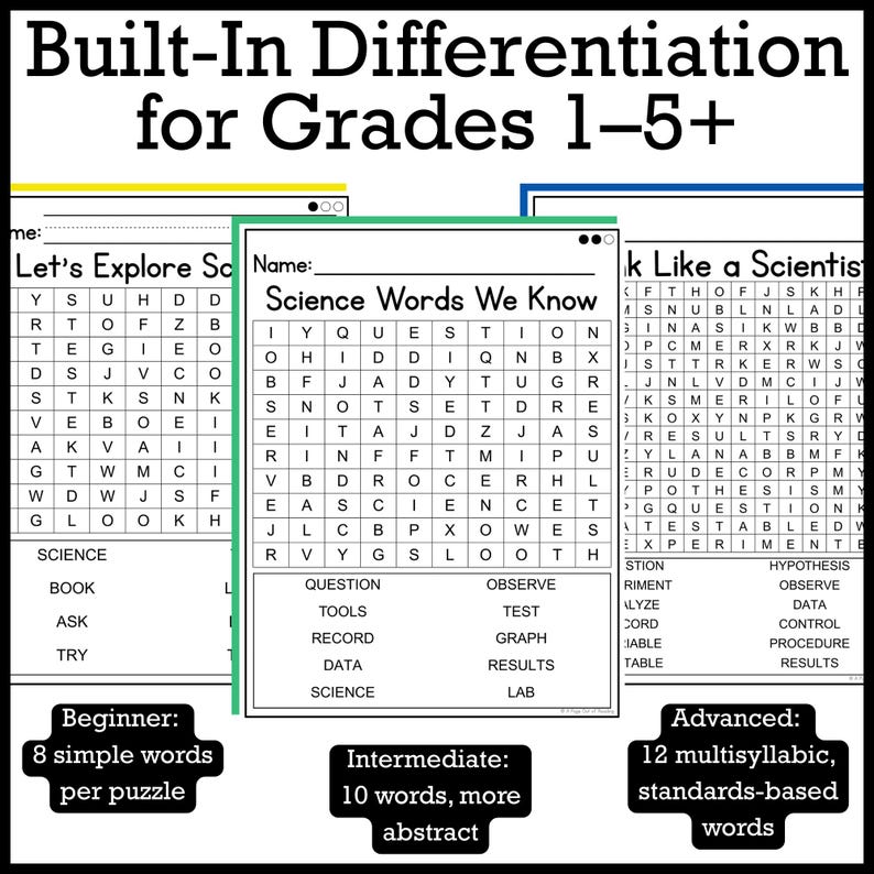 Science Word Searches Printable Bundle | Differentiated Vocabulary ...
