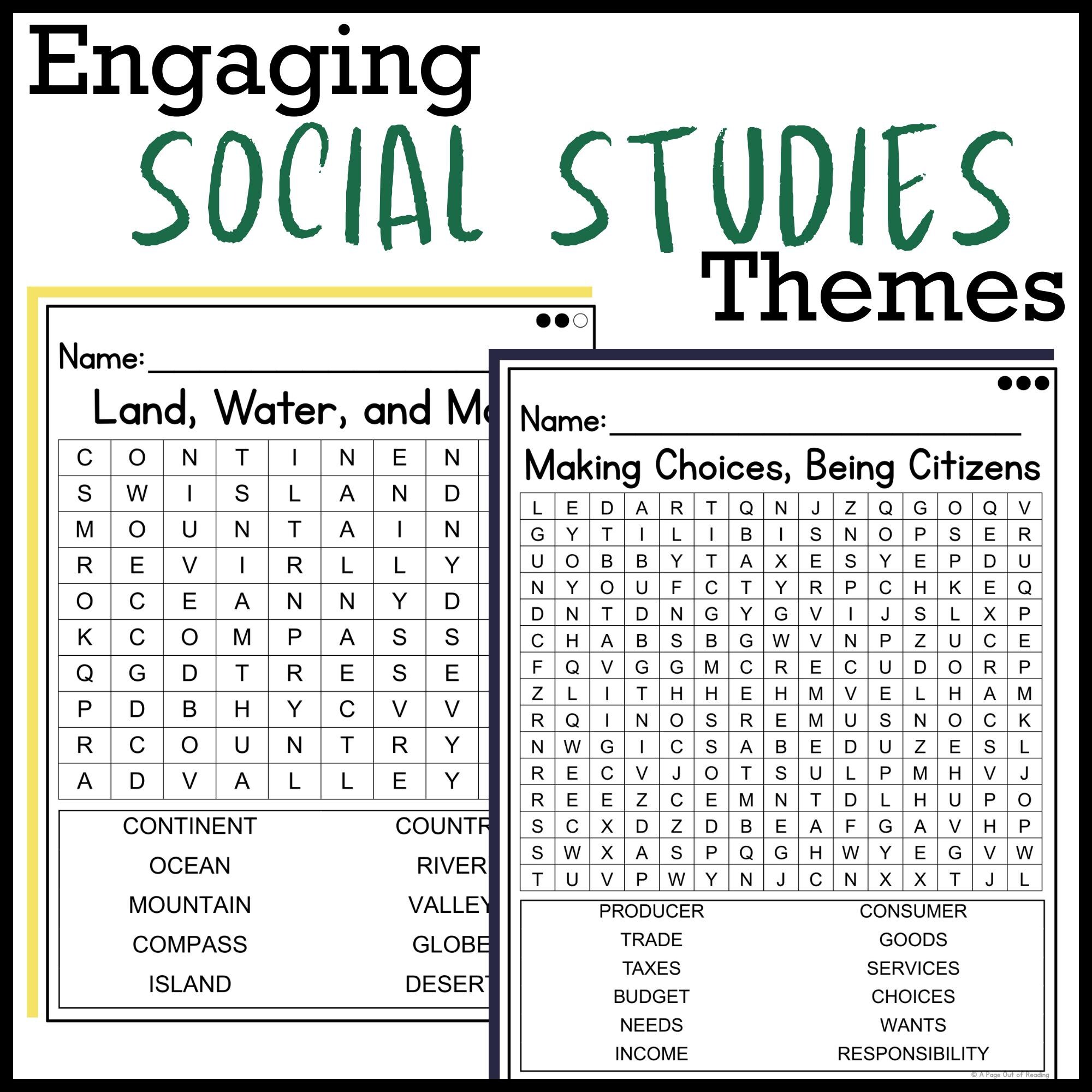 Social Studies Word Searches Printable Bundle | Differentiated ...