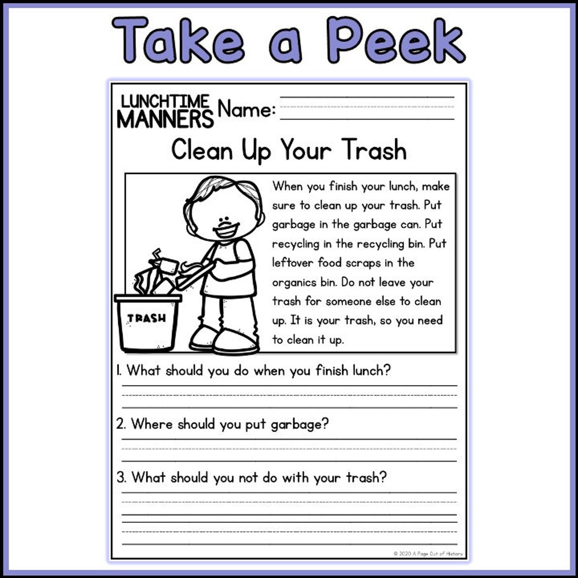 Lunchtime Manners Reading Comprehension Passages and Questions Back to ...