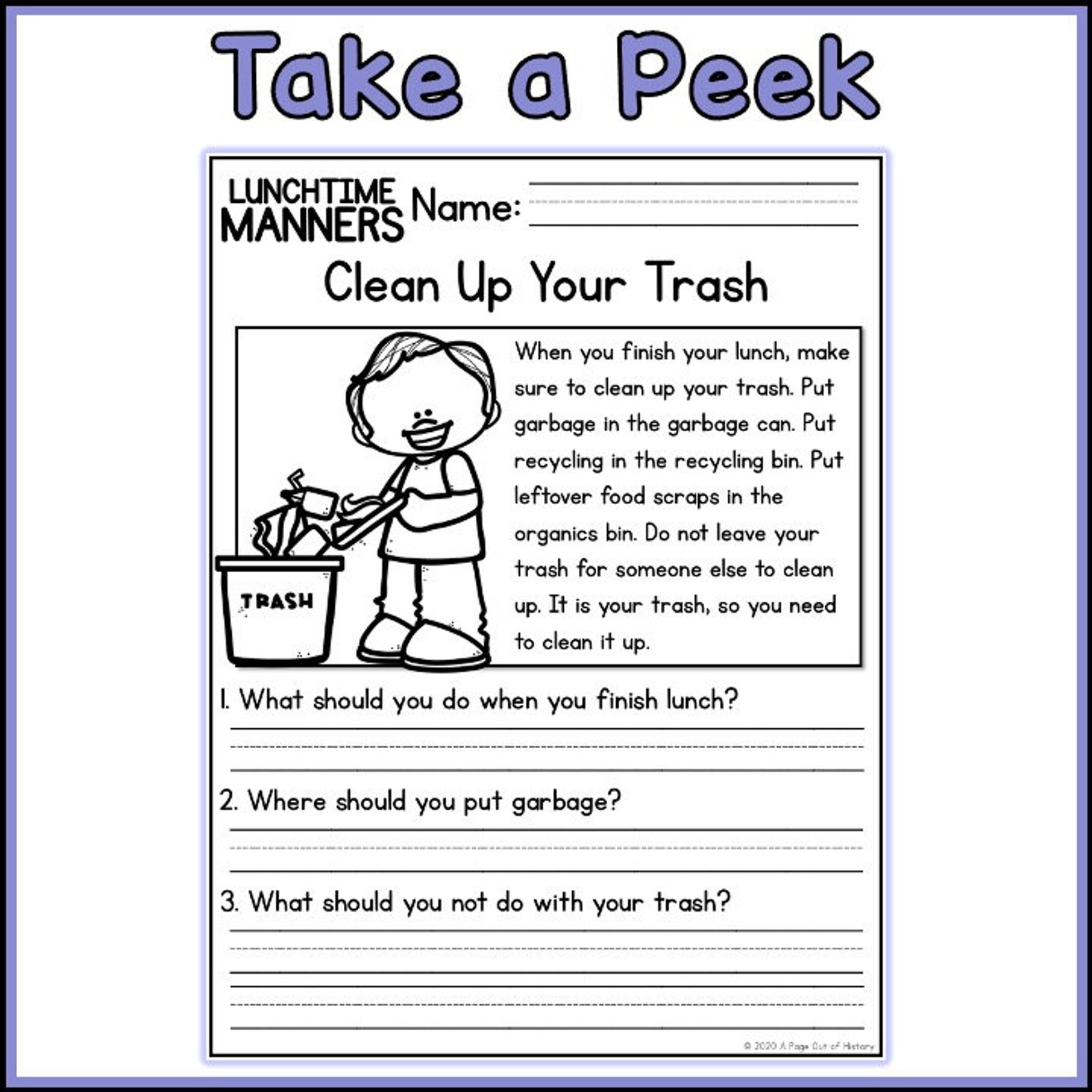 Lunchtime Manners Reading Comprehension Passages and Questions Back to ...