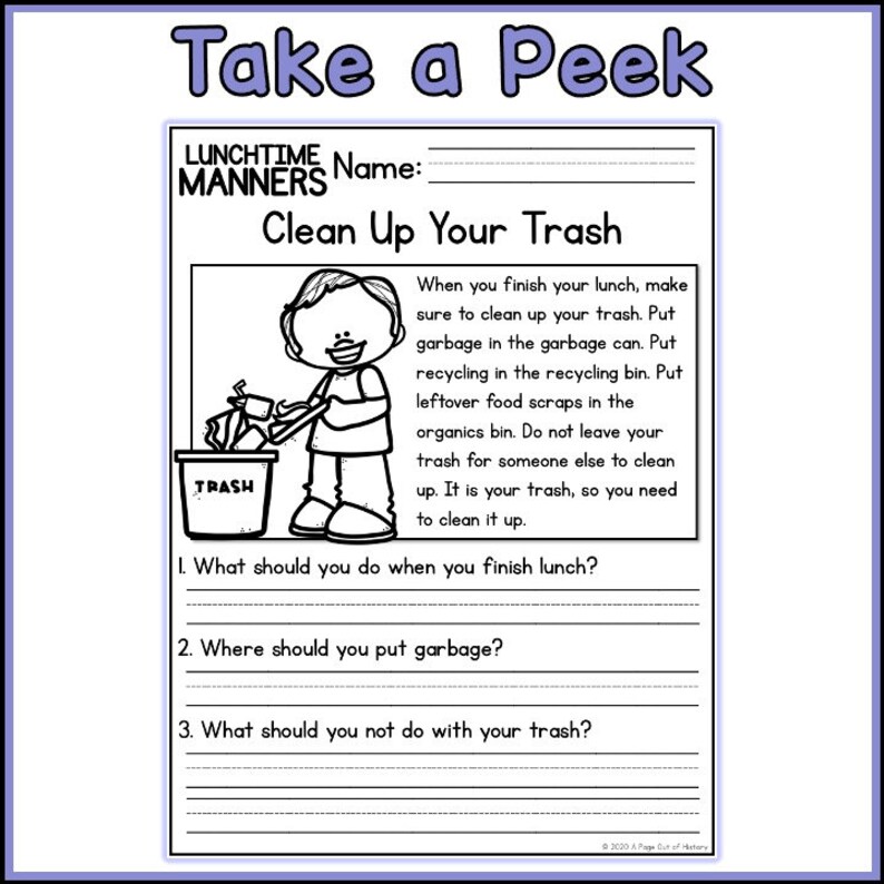 Lunchtime Manners Reading Comprehension Passages and Questions Back to ...