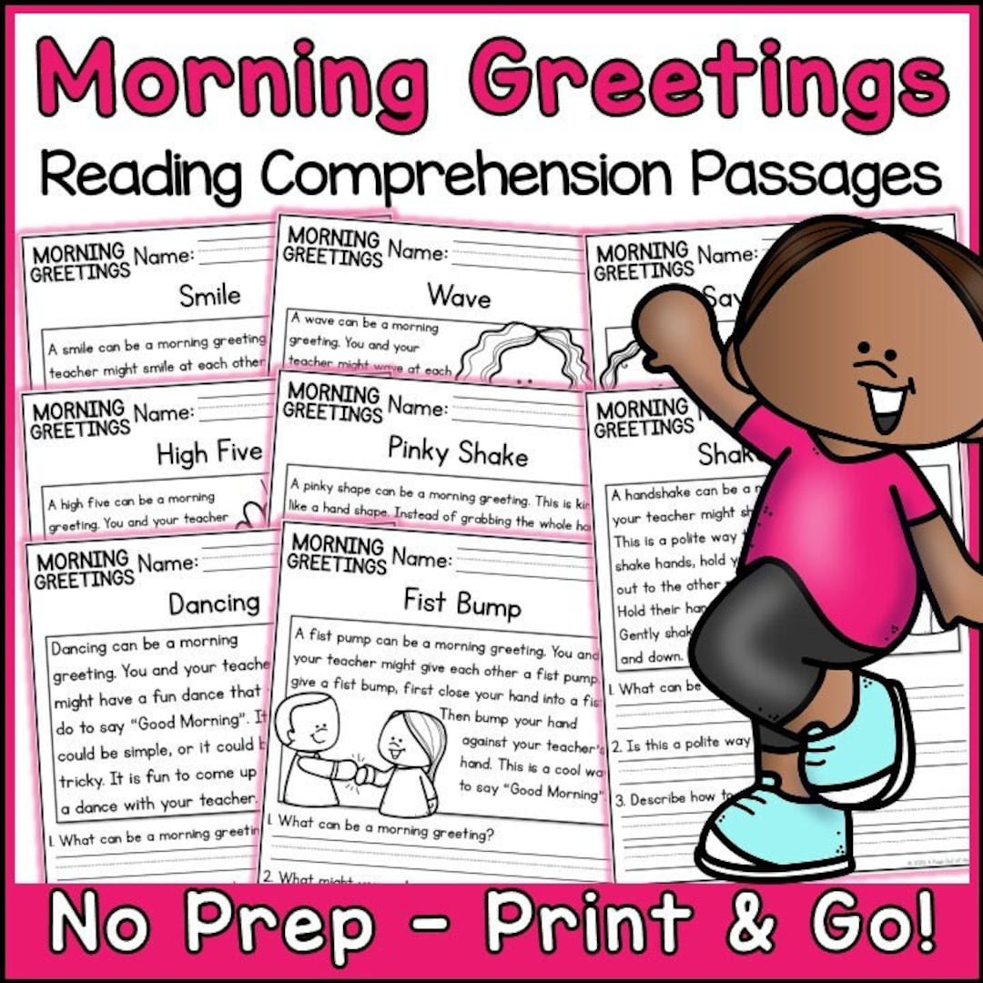 Morning School Greetings Reading Comprehension Passages and Questions ...