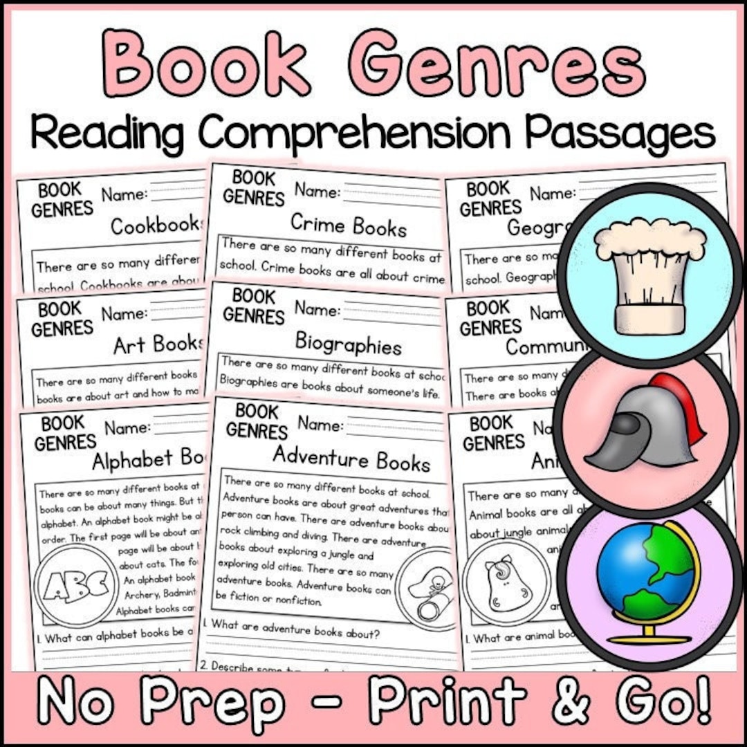 Book Genres Reading Comprehension Passages and Questions Back to School ...