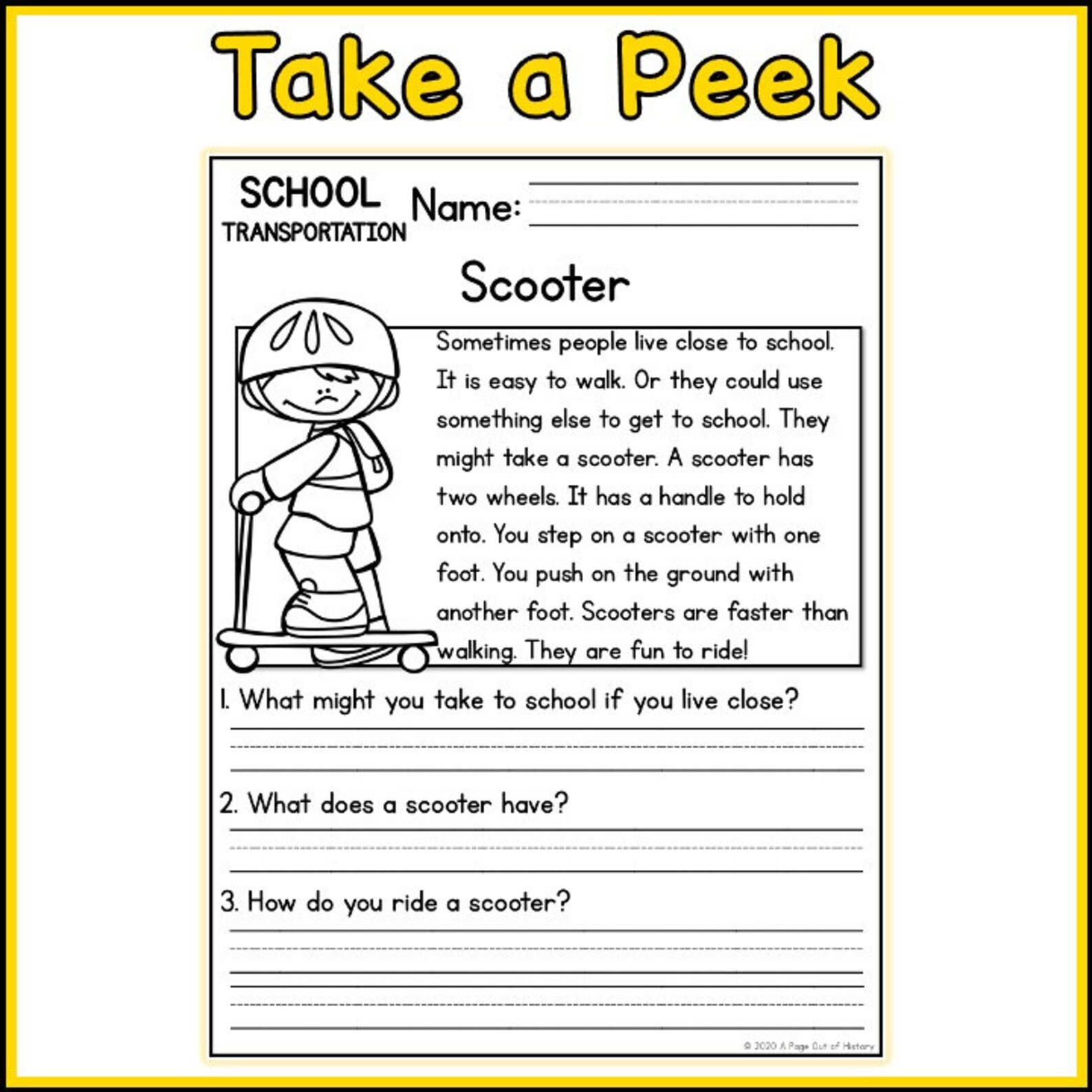 School Transportation Reading Comprehension Passages and Question Back ...