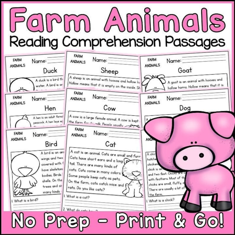 Farm Animals K-2 Reading Comprehension Passages Bundle - Etsy