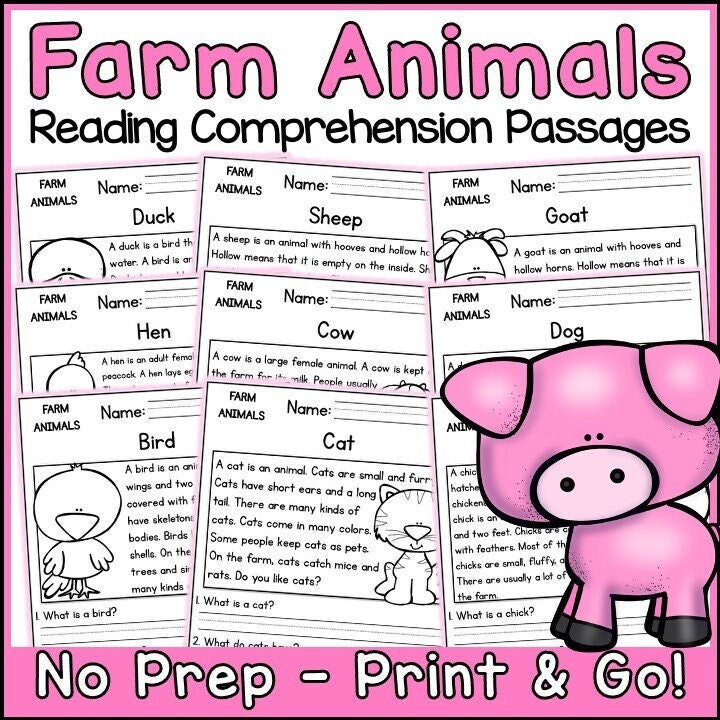 Farm Animals K-2 Reading Comprehension Passages Bundle Homeschool ...