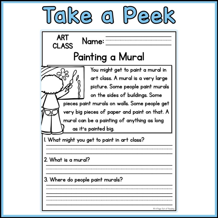Art Class Reading Comprehension Passages and Questions Back to School ...