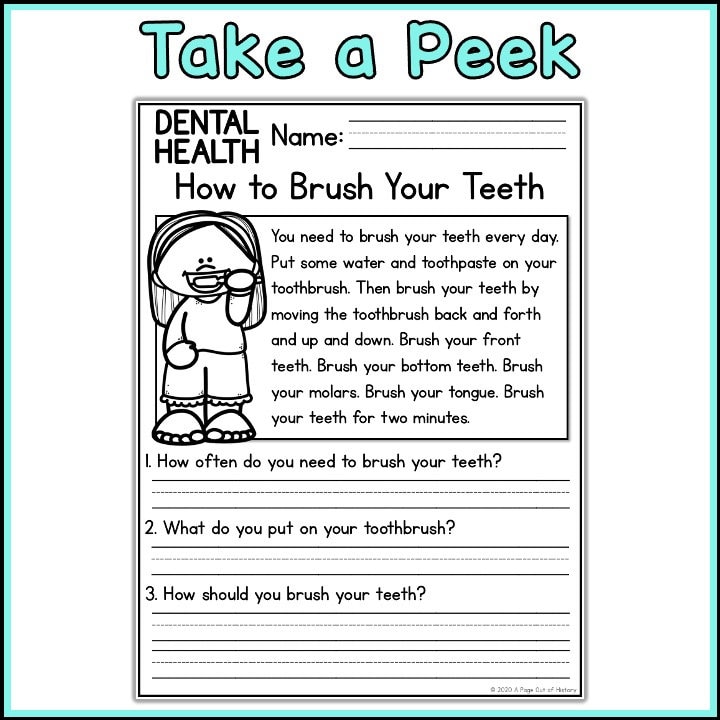 Dental Health Reading Comprehension Passages and Questions Health ...