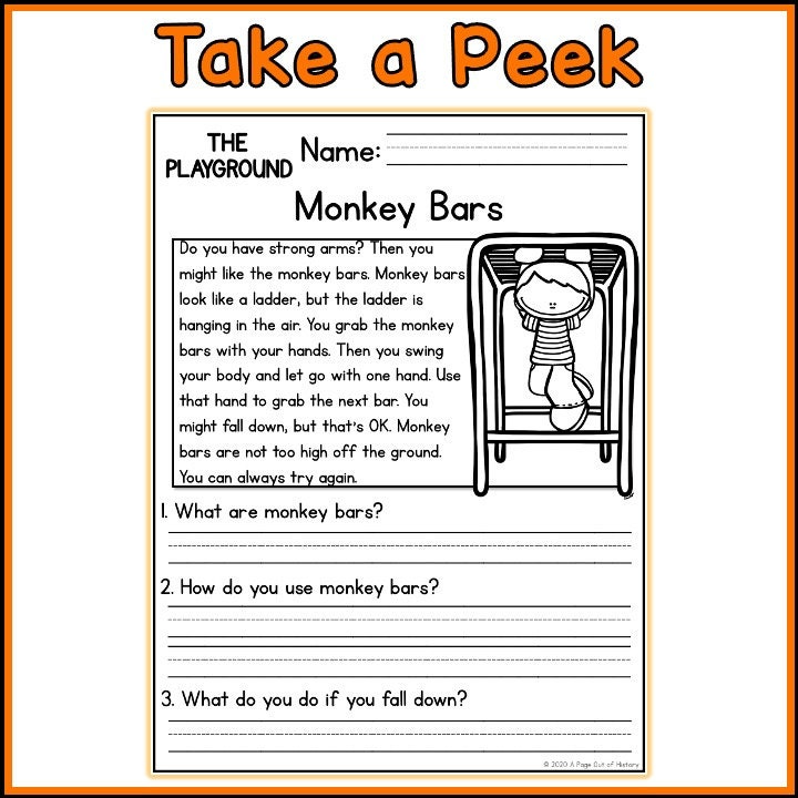 Playground Reading Comprehension Passages and Questions Back to School ...
