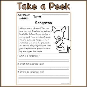 Australian Animals Reading Comprehension Passages and Questions ...