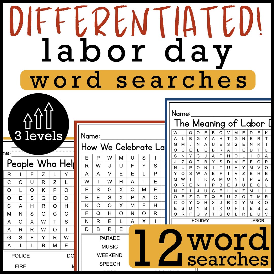 Labor Day Word Searches Printable Bundle | Differentiated Vocabulary ...