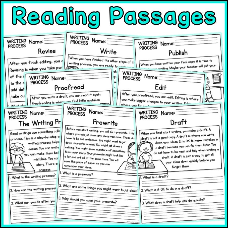 Writing Process Reading Comprehension Passages and Questions - Etsy
