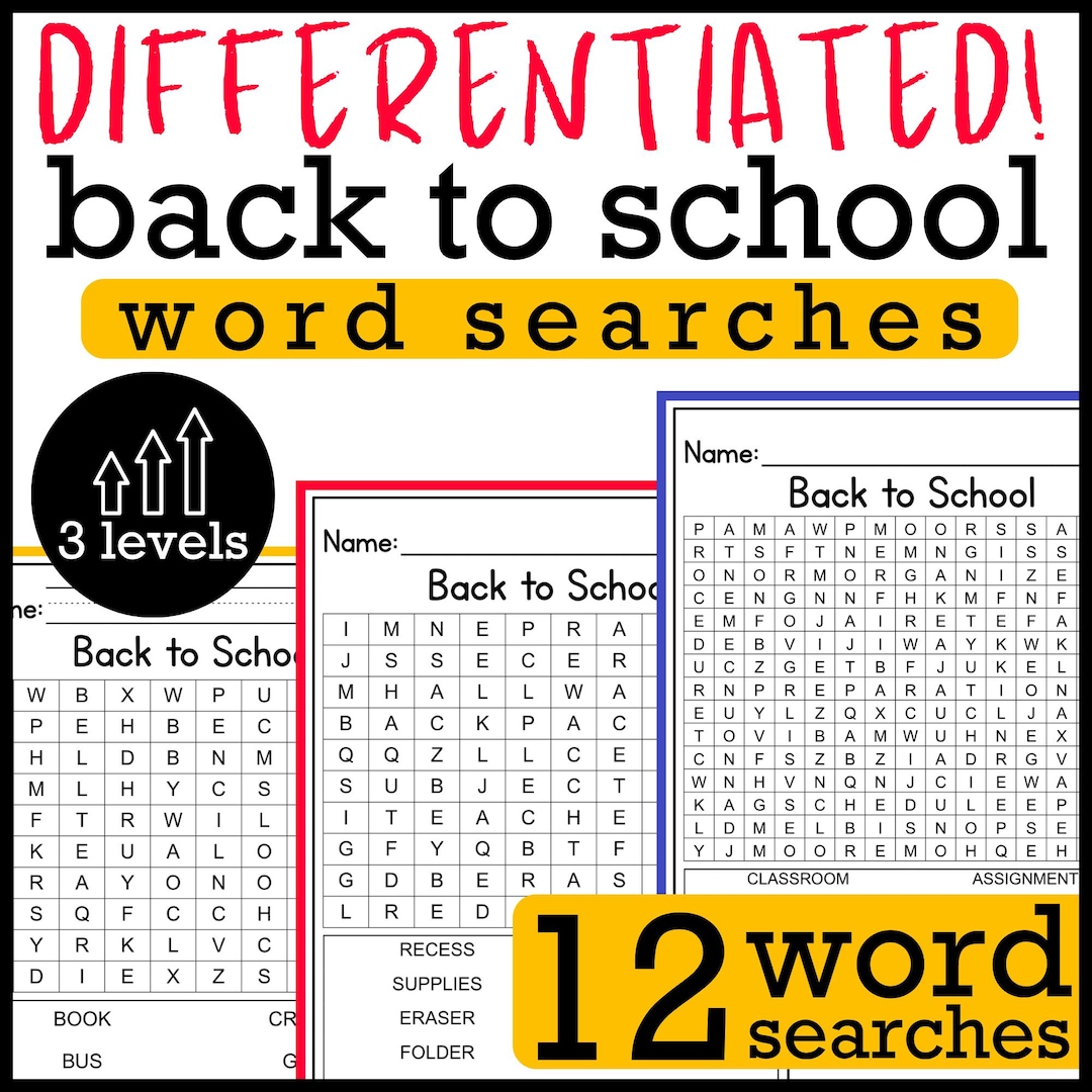 Back to School Word Searches Printable Bundle | Differentiated ...