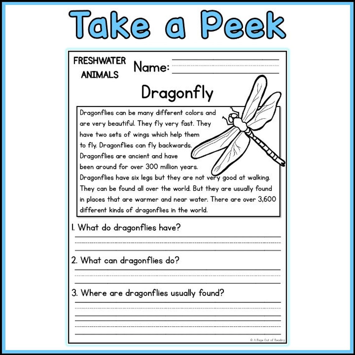 Freshwater Animals Reading Comprehension Passages and Questions ...