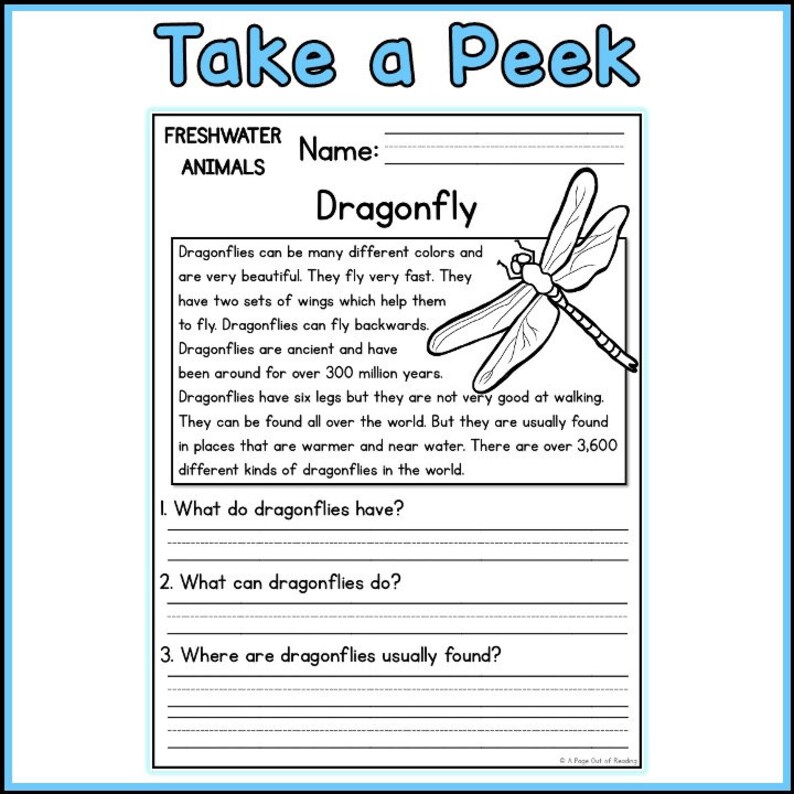 Freshwater Animals Reading Comprehension Passages and Questions ...