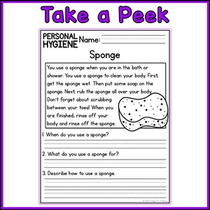 Personal Hygiene Tools Reading Comprehension Passages and Questions ...