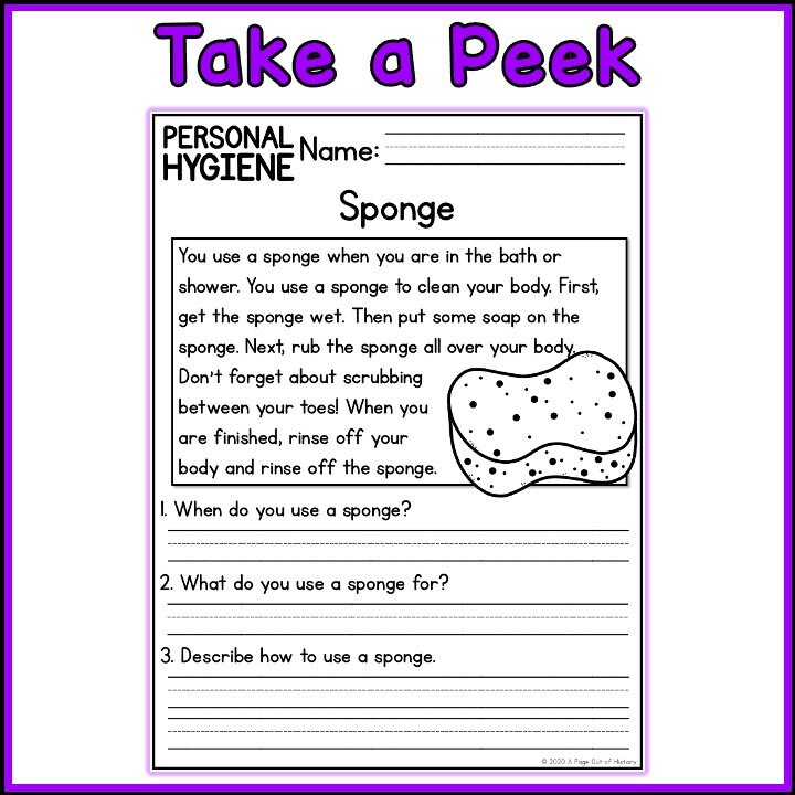Personal Hygiene Tools Reading Comprehension Passages and Questions ...