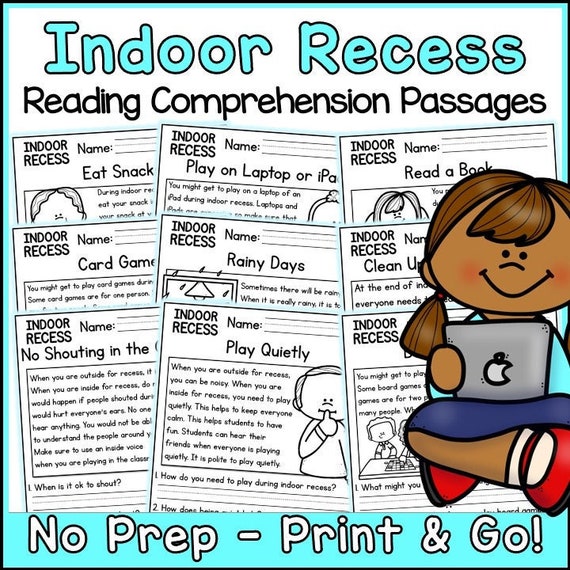 Indoor Recess Reading Comprehension Passages and Questions - Etsy