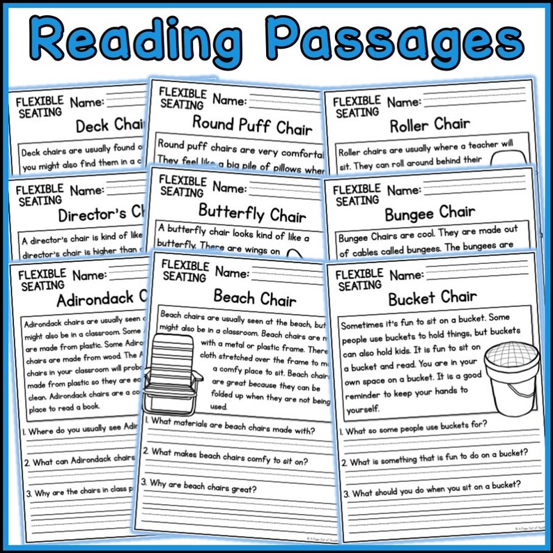 Flexible Seating Reading Comprehension Passages and Questions Back to ...