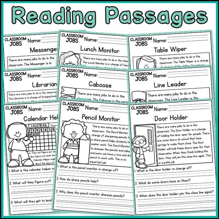 Classroom Jobs Reading Comprehension Passages and Questions Back to ...