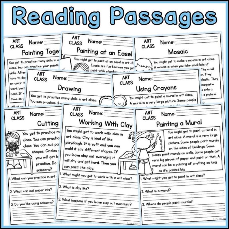 Art Class Reading Comprehension Passages and Questions Back to School ...