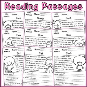 Farm Animals K-2 Reading Comprehension Passages Bundle Homeschool ...
