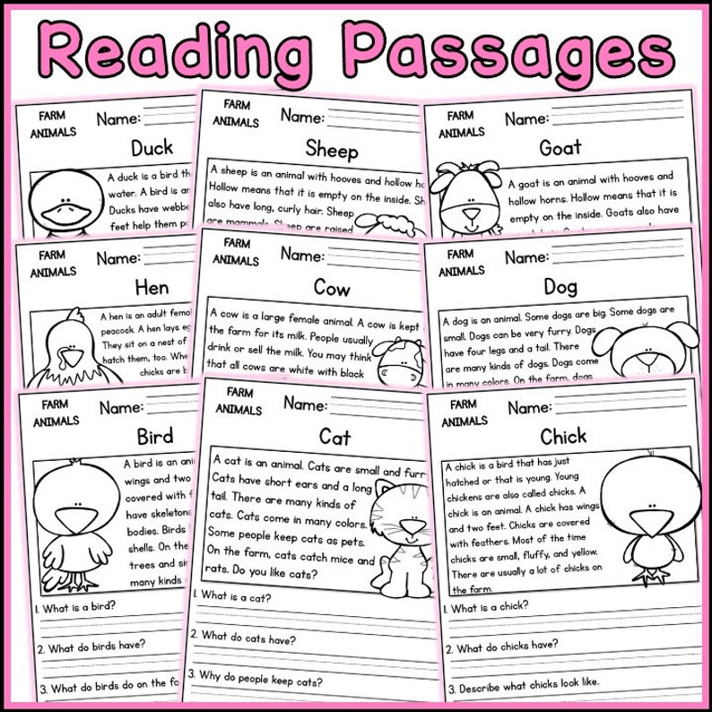 Farm Animals K-2 Reading Comprehension Passages Bundle - Etsy
