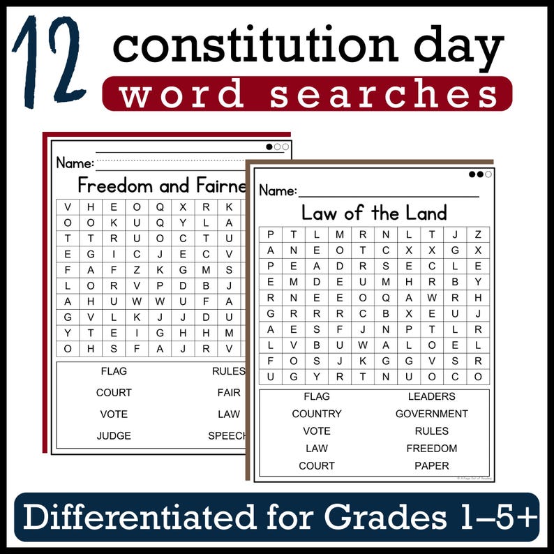 Constitution Day Word Searches Printable September | Differentiated ...