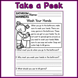 Bathroom Manners Reading Comprehension Passages and Questions Back to ...