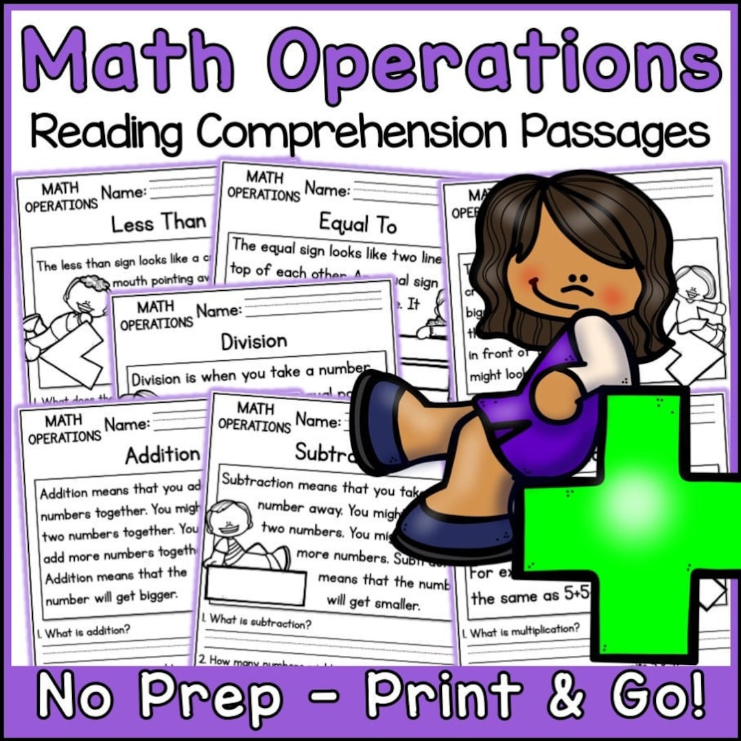 Math Operations Math Reading Comprehension Passages and Questions Back ...