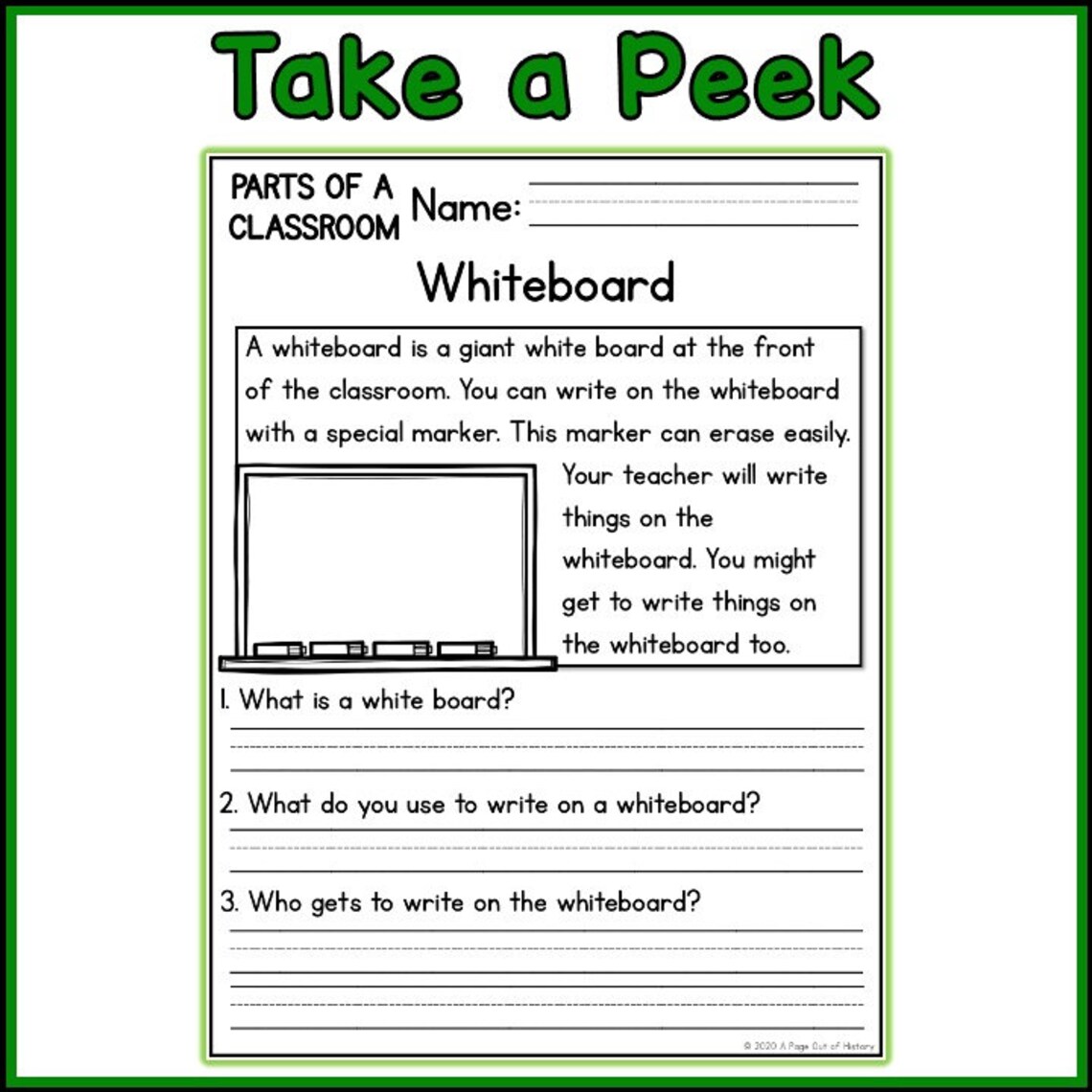 Parts of a Classroom Reading Comprehension Passages and Questions Back ...