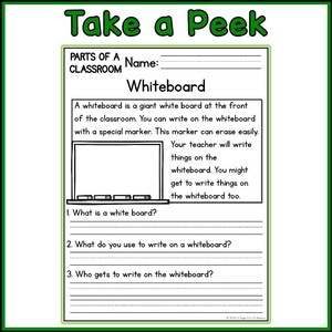 Parts of a Classroom Reading Comprehension Passages and Questions Back ...